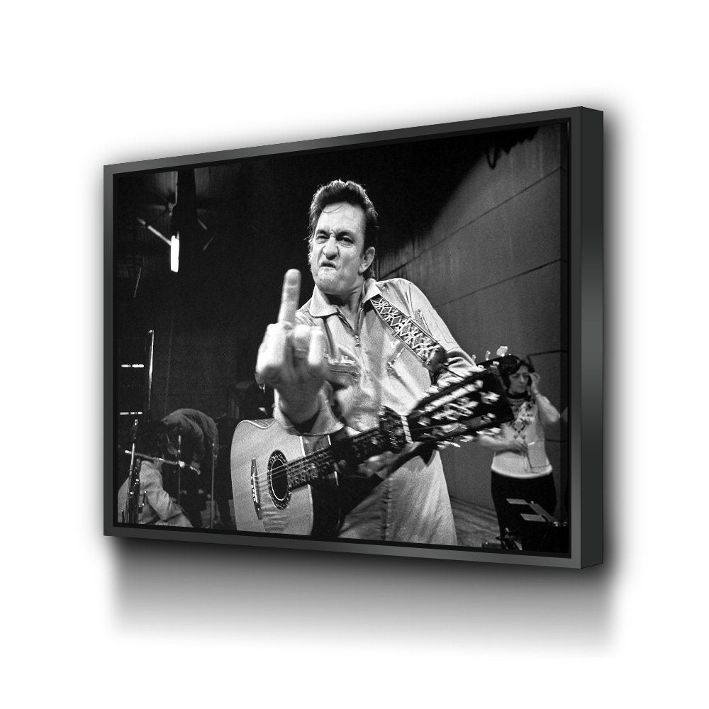 Johnny Cash Middle Finger Canvas Wall Art - AlphaWallArtCo